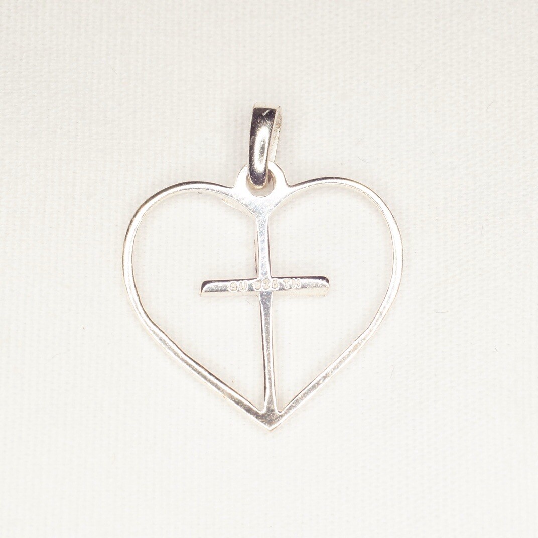 Sterling Silver Simple Cross In Heart Pendant Thailand | eBay