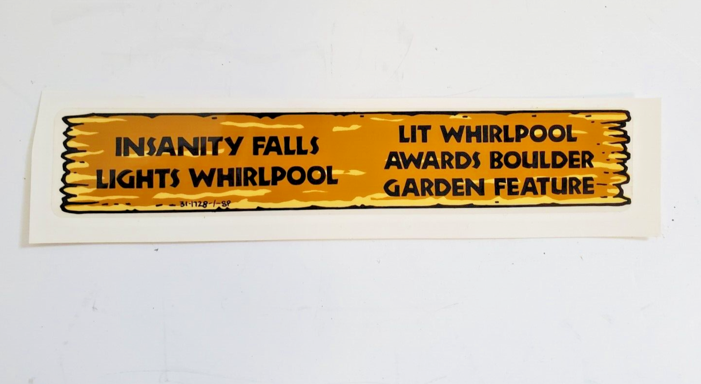 1993 WILLIAMS WHITE WATER PINBALL INSANITY FALLS ADHESIVE DECAL STICKER ...