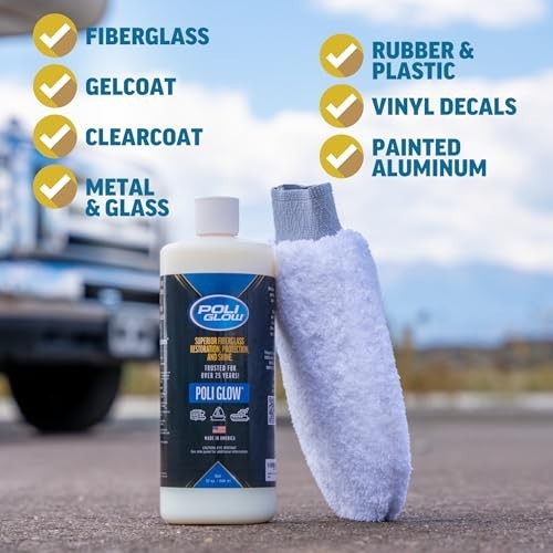 Poli Glow Boat & RV Polish Kit with Applicator Mitt - 32 oz High-Gloss ...