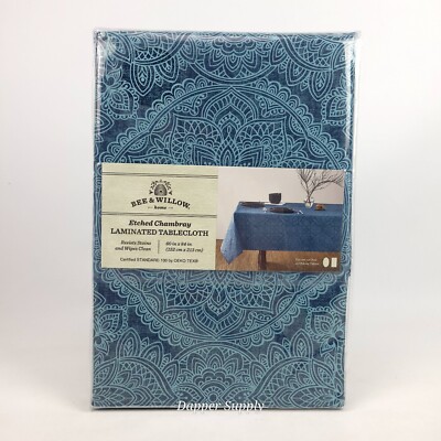 Bee & Willow Laminated Fabric Tablecloth 60 x 84" Rectangle Blue Etched ...