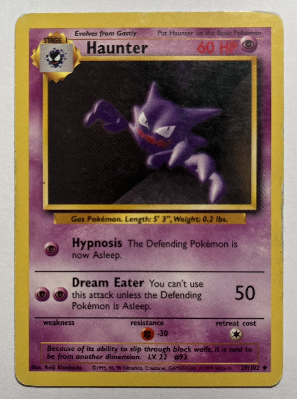 1995, 96, 98 Pokemon Card **Haunter** - Base Set No. 29/102 - Uncommon ...