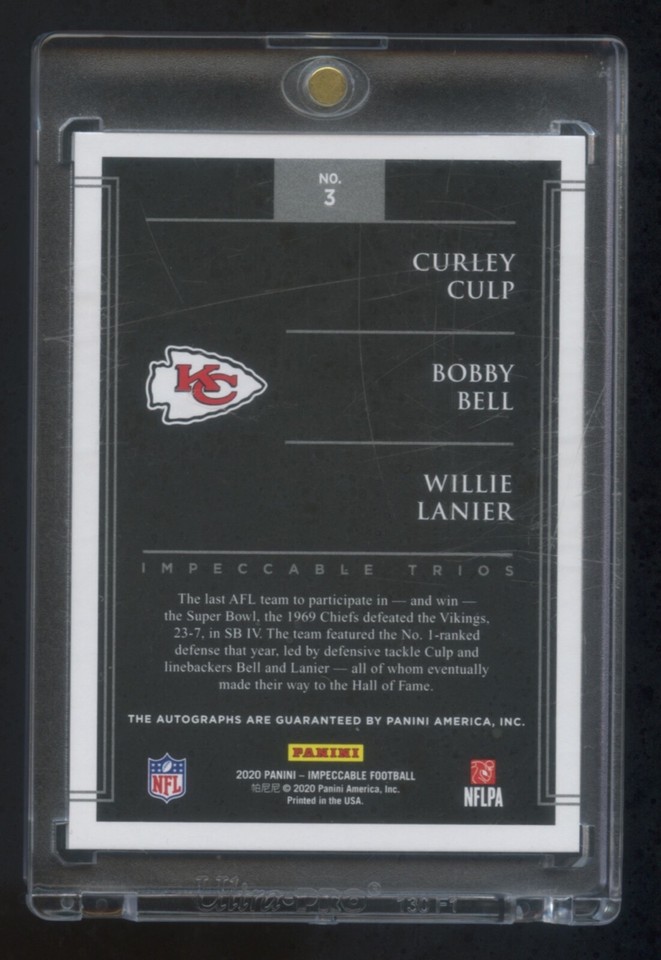 2020 IMPECCABLE TRIPLE AUTOGRAPH /15 BOBBY BELL-CURLEY CULP-WILLIE ...