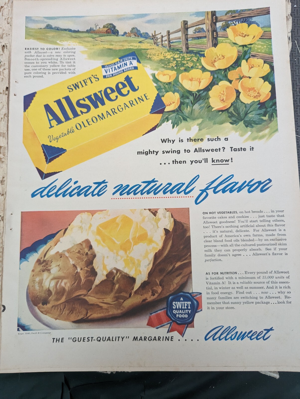 1946 Vintage Magazine Ad Advertising Allsweet Natural Flavor Margarine ...