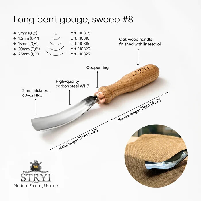 Long bent gouge for relief carving, Bent gouge, Bowl gouge, Spoon ...