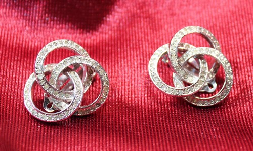 Signed KRAMER Clip On Earrings Silver Tone & Rhinestones Love Knot ...