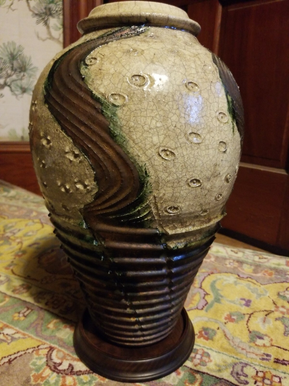 WoW! Bruce O'Dell Studio Art Pottery LRG 15"H Raku Vase Iridescent ...