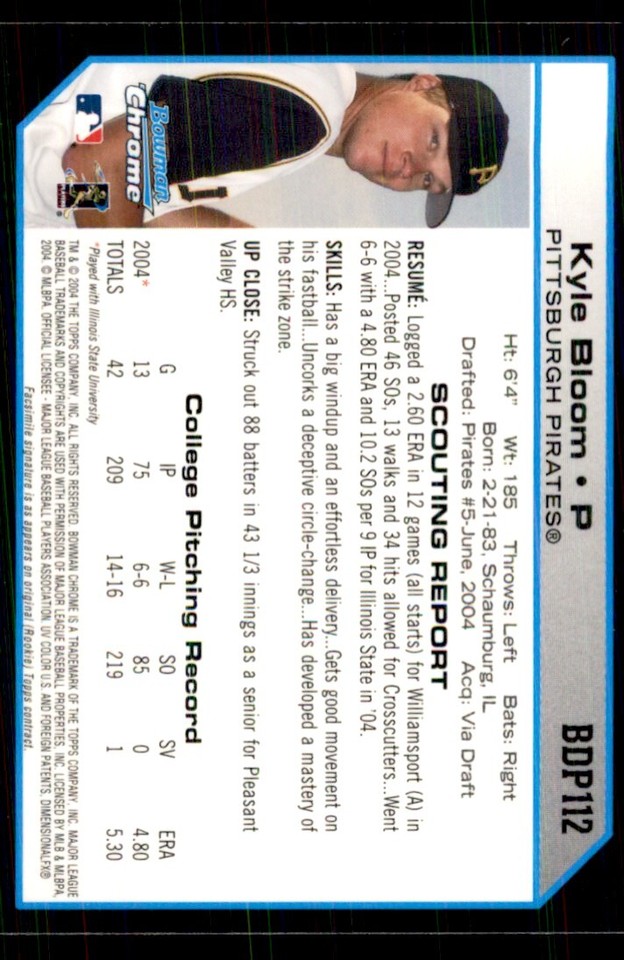 2004 Bowman Chrome Kyle Bloom Baseball Cards #BDP112 | eBay
