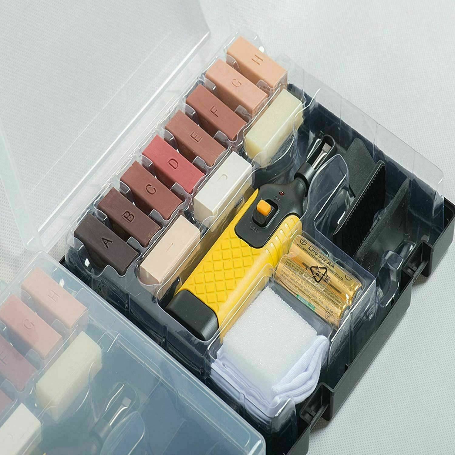 19pc Laminate Floor Worktop Repair Kit Wax System Sturdy Case Chips ...