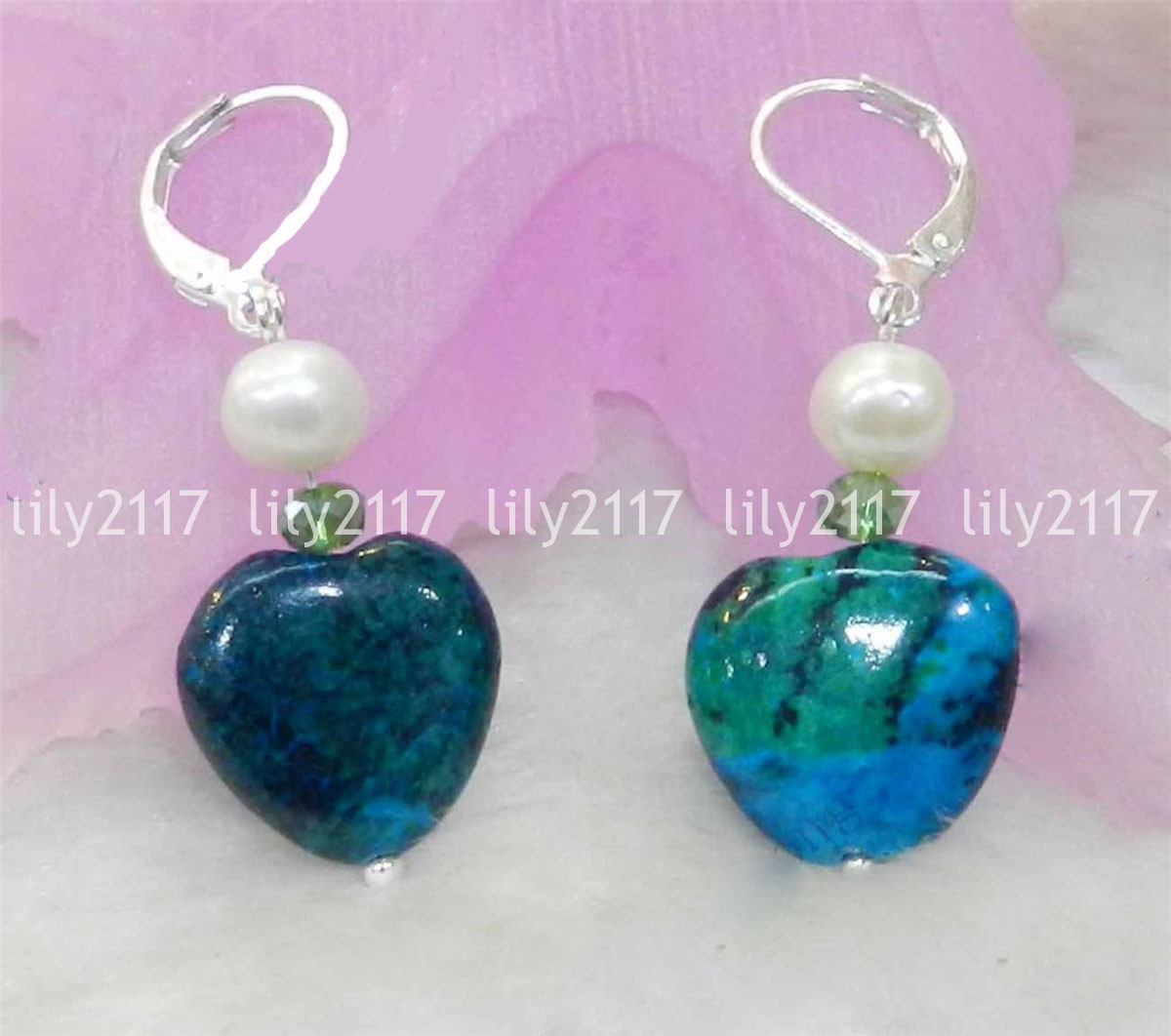 15mm Heart blue Azurite Phoenix Gems White Cultured Pearl Necklace ...