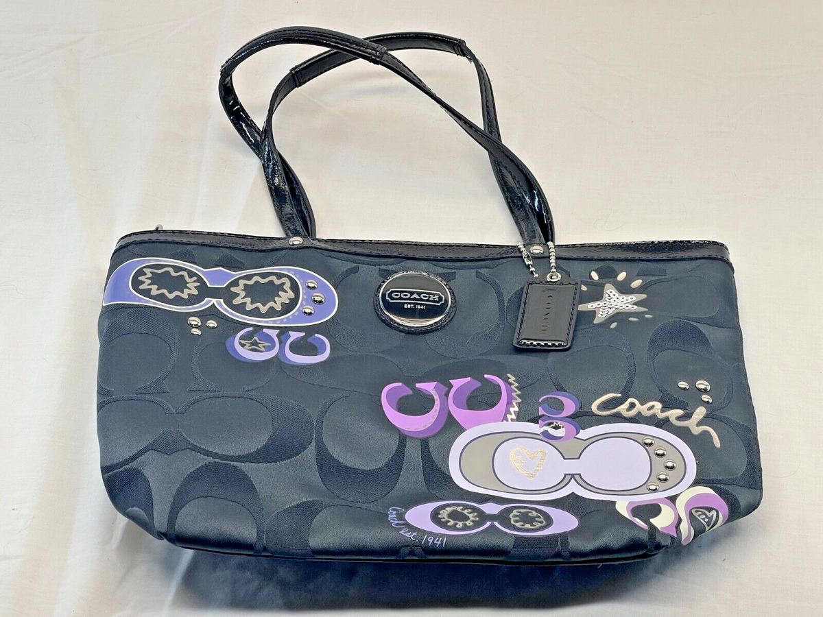 Coach Black Purple Dual Strap Hand Bag H1178-F17575 Nice Coach Black Purple Dual Strap Hand Bag H1178-F17575 Nice