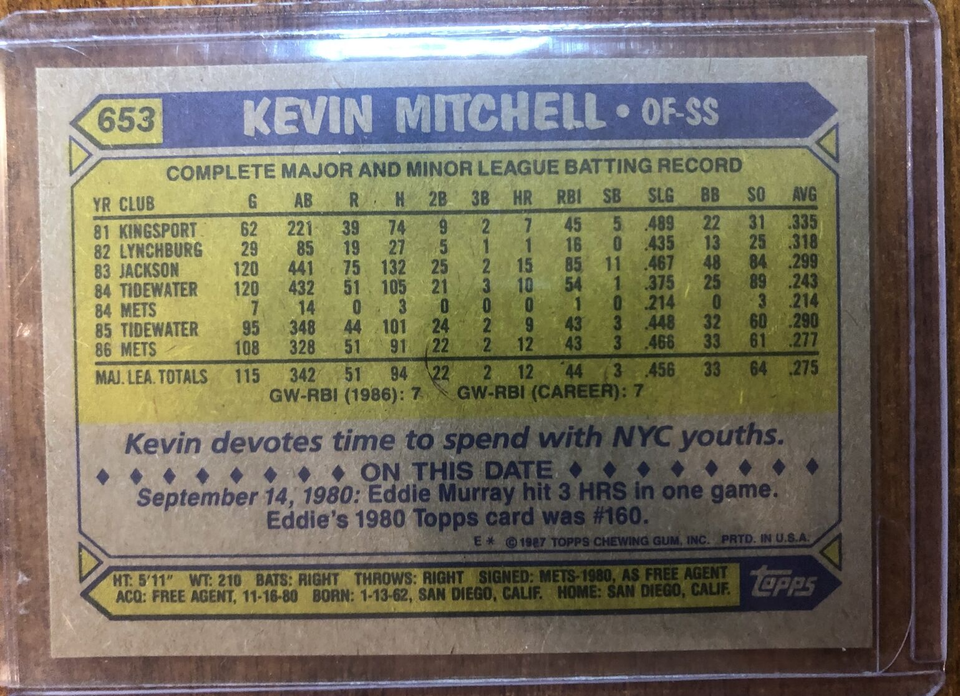 1987 Topps #653 Kevin Mitchell Rookie RC | eBay