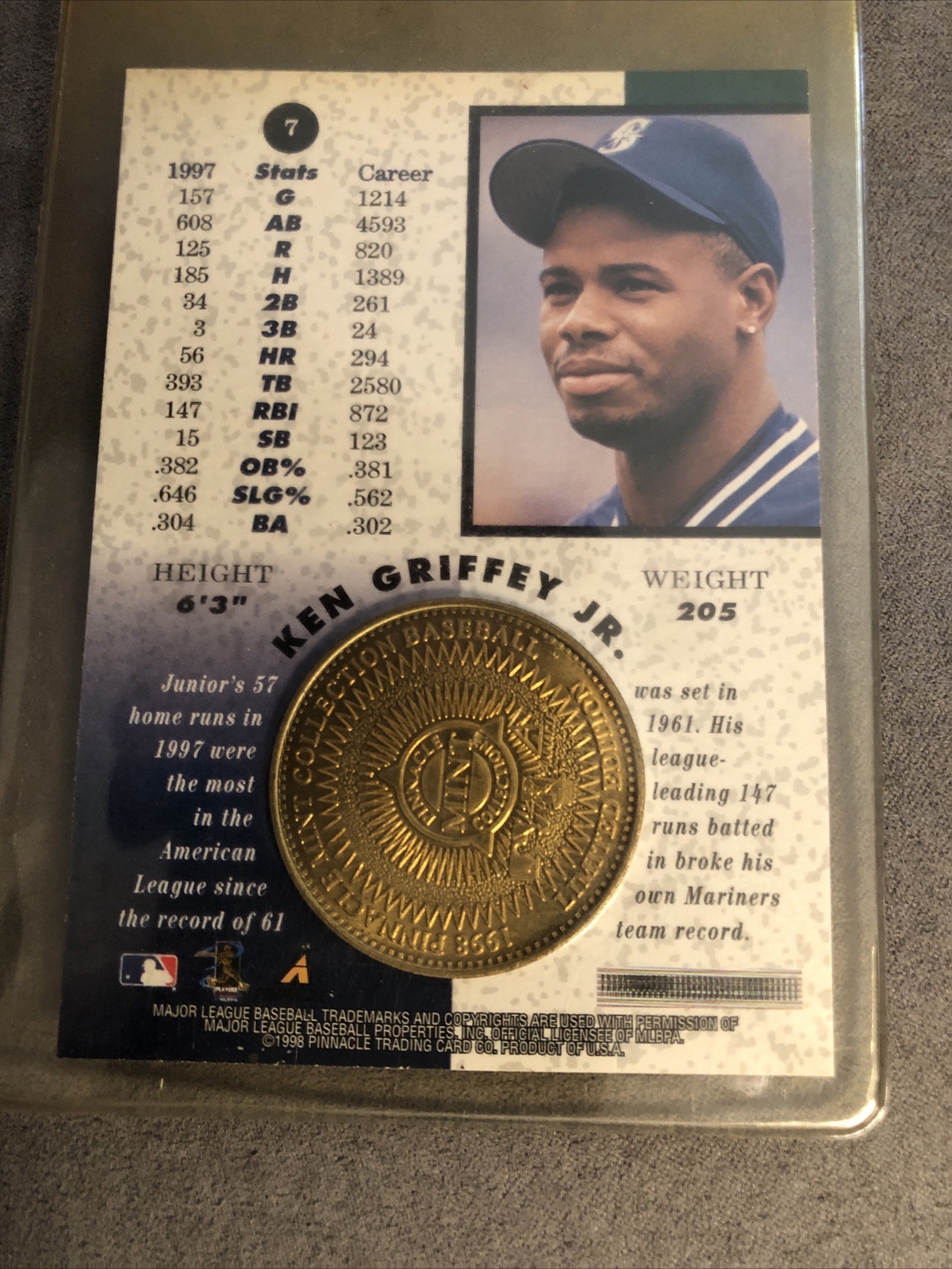 1998 Pinnacle Mint Collection BrassCoin Ken Griffey Jr Limited Edition ...