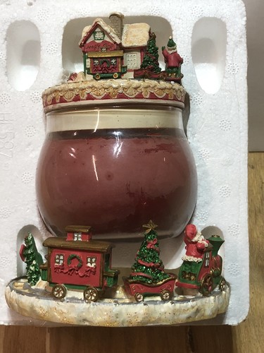 LUMINOUS TREASURES-RED CANDLE JAR WITH TOPPER OF SANTA'S WORKSHOP IN ...