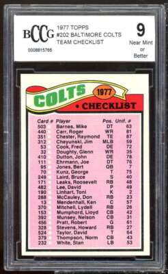 Baltimore Colts Team Checklist Card 1977 Topps #202 BGS BCCG 9 | eBay