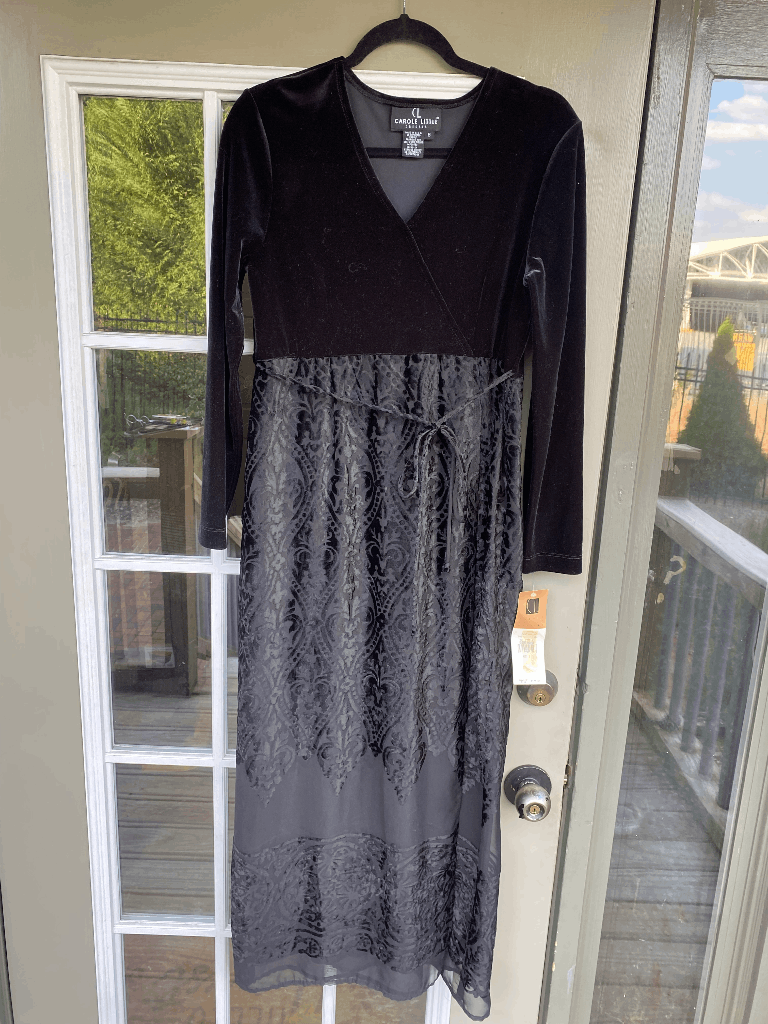 Carole Little NWT Black Long Velvet Overlay Wrap Maxi Dress - Size 8 ...