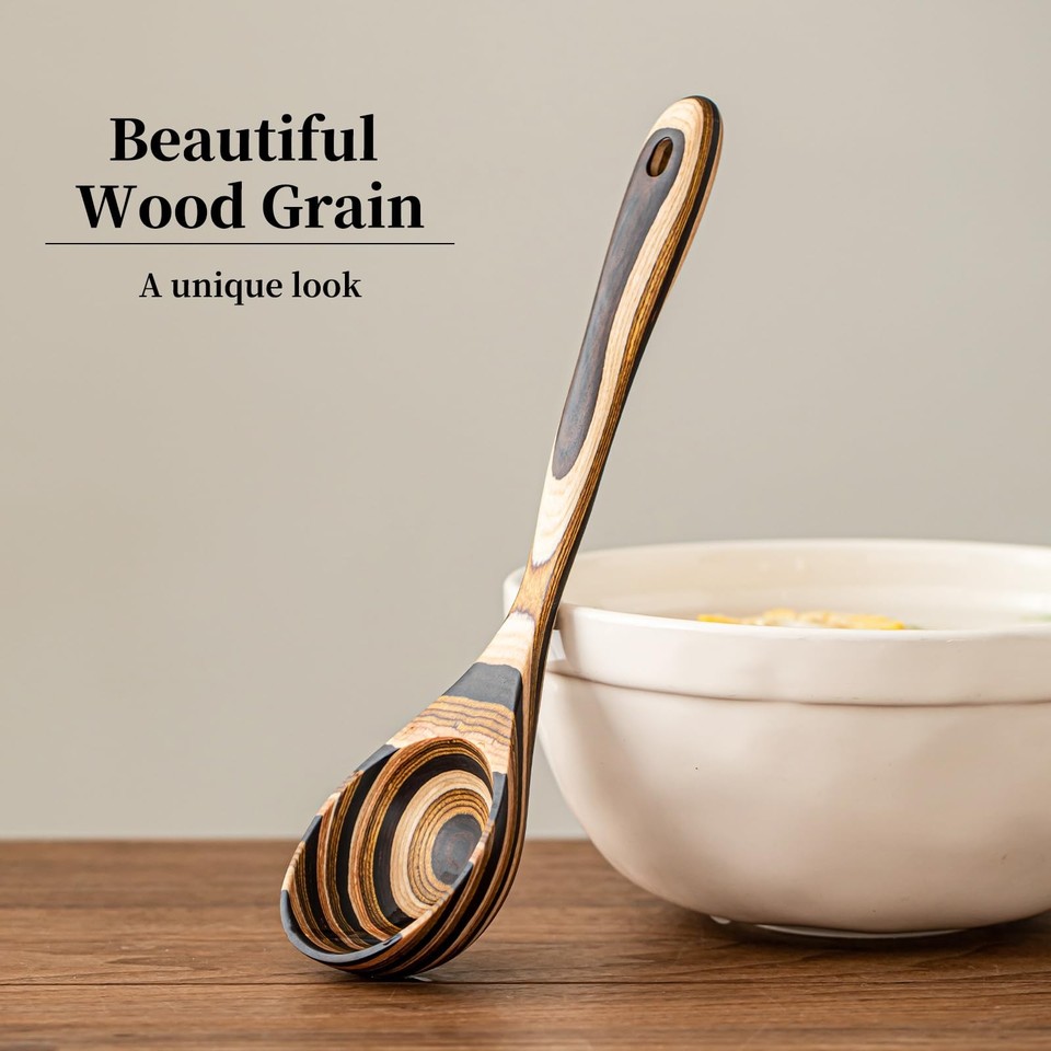 Pakkawood Deep Soup Ladles, 10.6 inch Big Wooden Ladle for Cooking ...