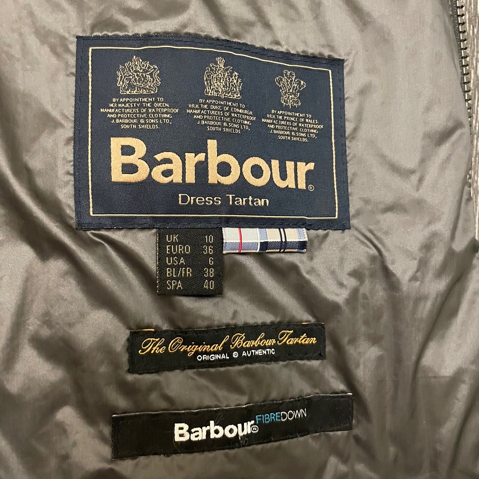 Barbour Puffer Jacket Dress Tartan Quilted Fibre Down Mid Length Grey ...