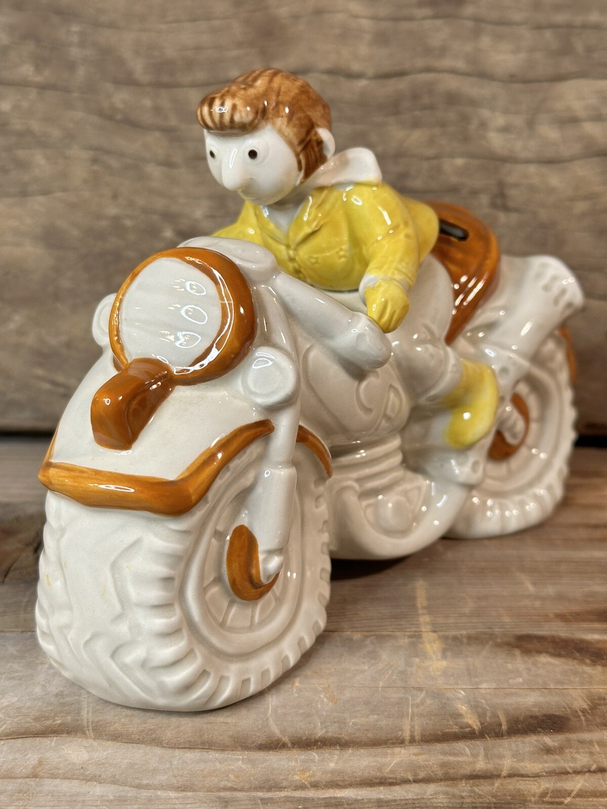 Vtg Counterpoint Motorcycle & Rider Ceramic Coin Bank w/ Stopper Made ...