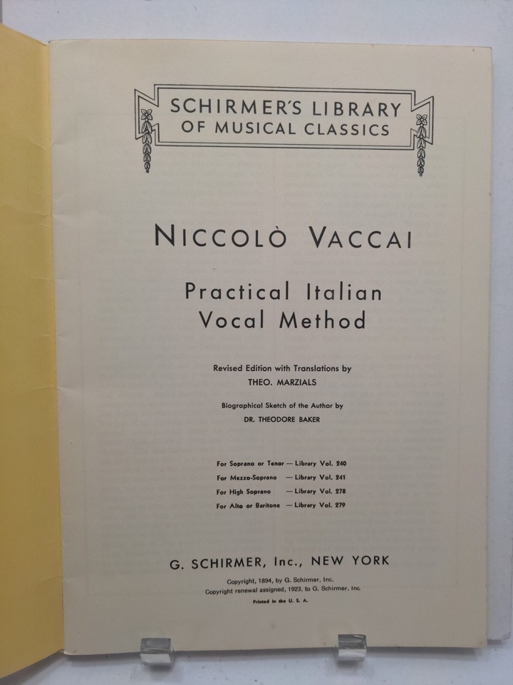 VACCAI Practical Method Sheet Music Song Book Self Teach Schirmers ...