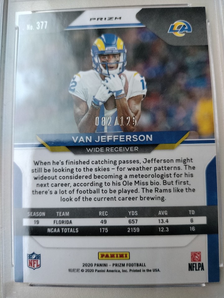 2020 Panini Prizm #377 Van Jefferson Purple Prizm Rookie Card /125 PSA ...