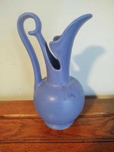 Rare Niloak Ewer Pitcher Scrolled Handles 9" Tall, Matte Blue | eBay