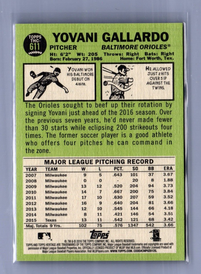 2016 Topps Heritage - Chrome Purple Refractor - #THC-611 - Yovani ...