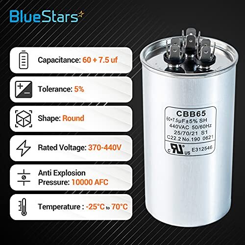 60+7.5 uf MFD ±5% 370 or 440 Volt AC CBB65B Dual Run Round Capacitor | eBay