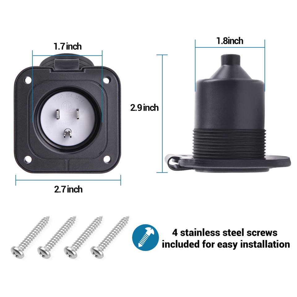 15Amp NEMA 5-15P AC Power Port Plug 125V RV Shore Inlet Plug Cover for ...