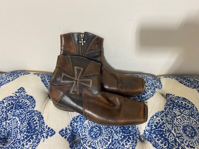 Men's Mark Nason Italy Ankle Boots Biker Shoes Size 12 Brown Leather Cross | eBay