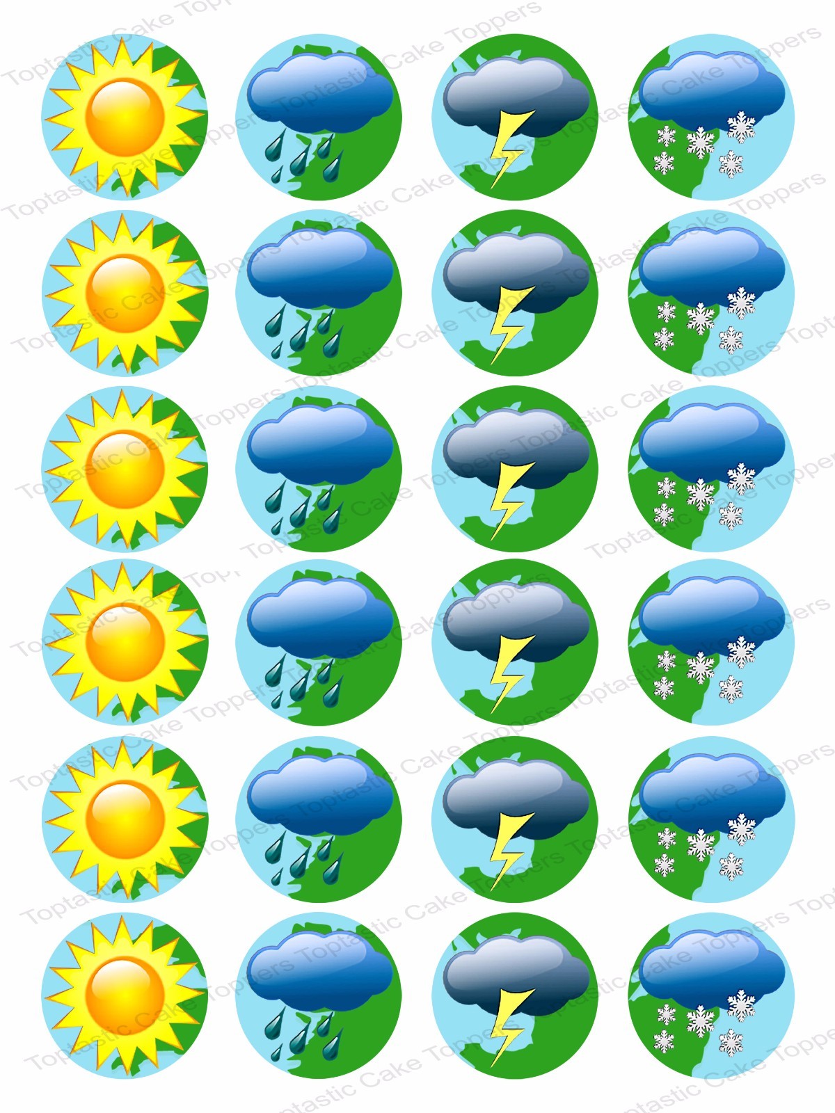 24 Weather Symbols Meteorology Edible Icing Fairy Cake Cupcake Bun ...