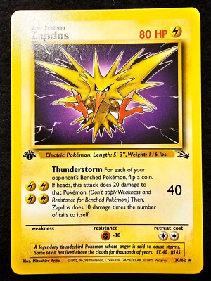 1999 Pokémon 1st Edition Zapdos Fossil Non-Holo Rare 30/62 | eBay
