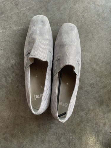 Ara Gray Silver Leather Loafers Women Size US 8 MADE IN PORTUGAL | eBay