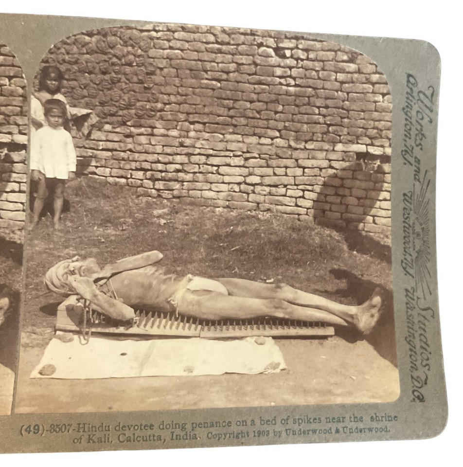 Calcutta India Hindu Fakir Bed Of Nails Spikes Penance Underwood c1903 ...