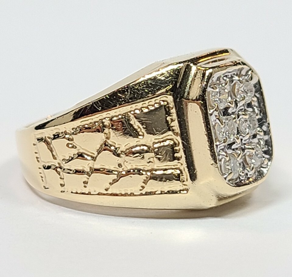 14k Yellow Gold .21 Carat Diamond Nugget Texture Ring… - Gem