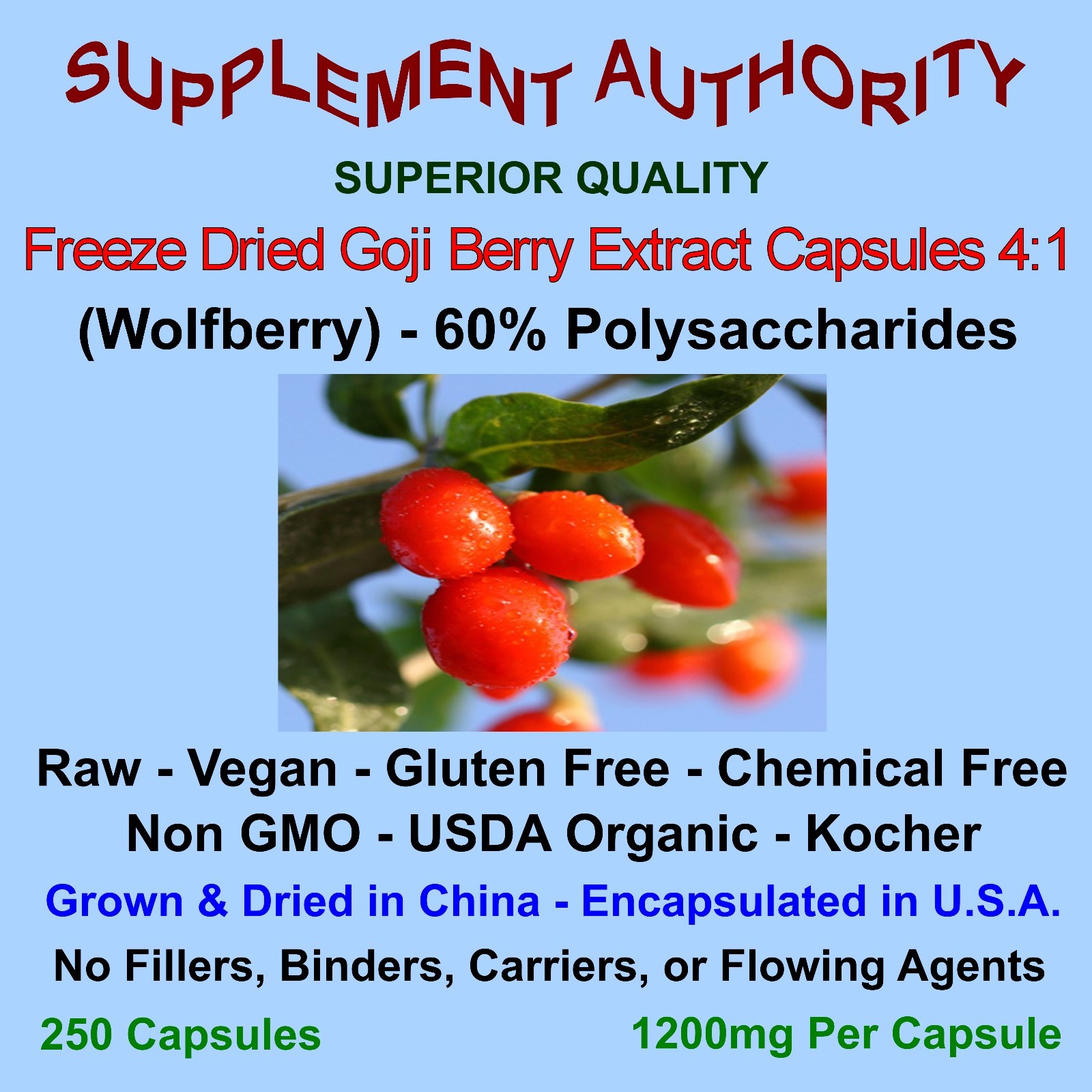 Goji Berries Goji Berry Extract Powder Capsules 250ct - 60% ...