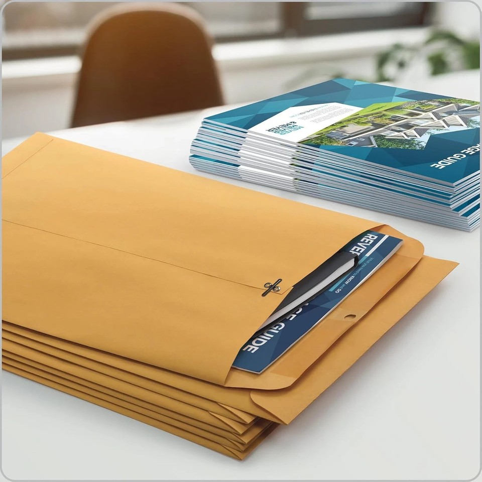 100 Pcs CLASP ENVELOPES 9x12 28lb Kraft Shipping Mailing Gummed ...