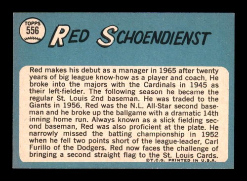 1965 Topps #556 Red Schoendienst MG SP NM X3201633 | eBay
