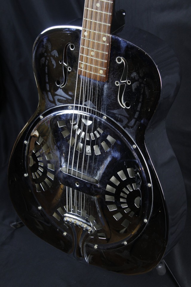 1983 OMI Dobro Model 33H – Round neck metal body w/ etched Hawaiian scene & OHSC | eBay