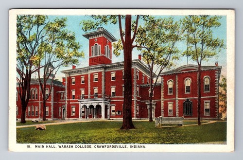 Crawfordsville In Indiana Main Hall Wabash College Vintage Postcard