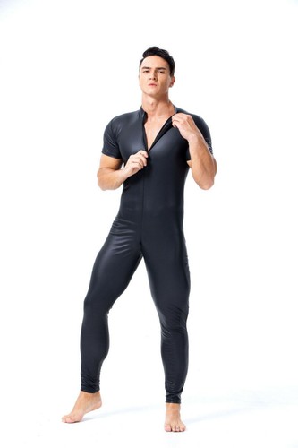 Man Patent Leather Bodysuit Nightclub Stage Costume Black Muscle Men ...