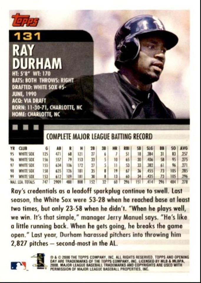 2000 Topps Opening Day Ray Durham Chicago White Sox #131 | eBay