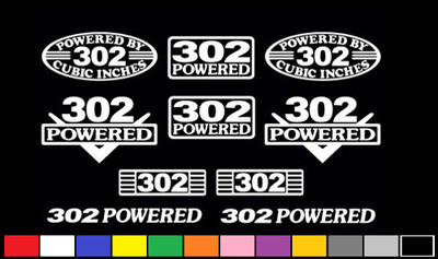 10 DECAL SET 302 CI V8 POWERED ENGINE STICKERS EMBLEMS 5.0 BOSS GT ...