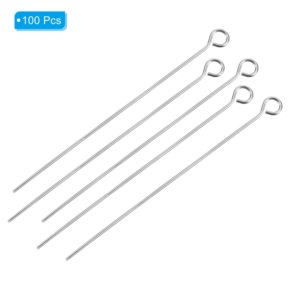 100Pcs 304 Stainless Steel Eye Pins Jewelry Findings Eye Pins 60mm Eye ...
