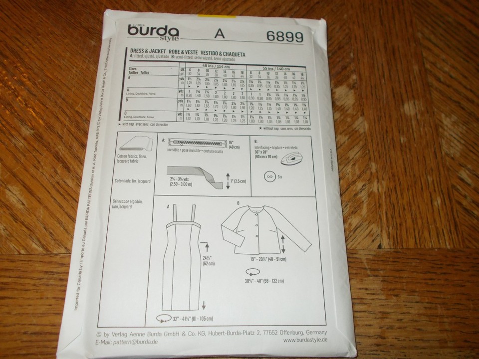 Burda Style Pattern 6899 Ms Close Fit Dress w/Seam Detail & Over Jacket ...