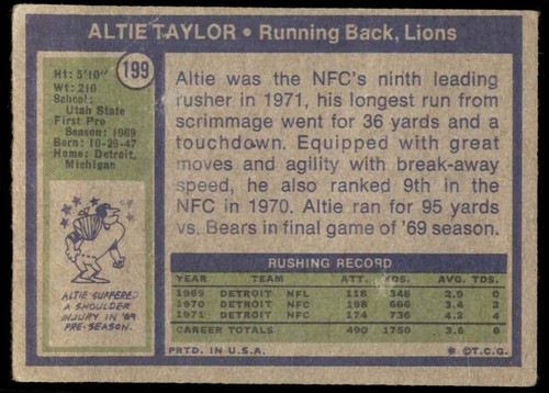 1972 Topps Altie Taylor ( Creased) Detroit Lions #199 | eBay