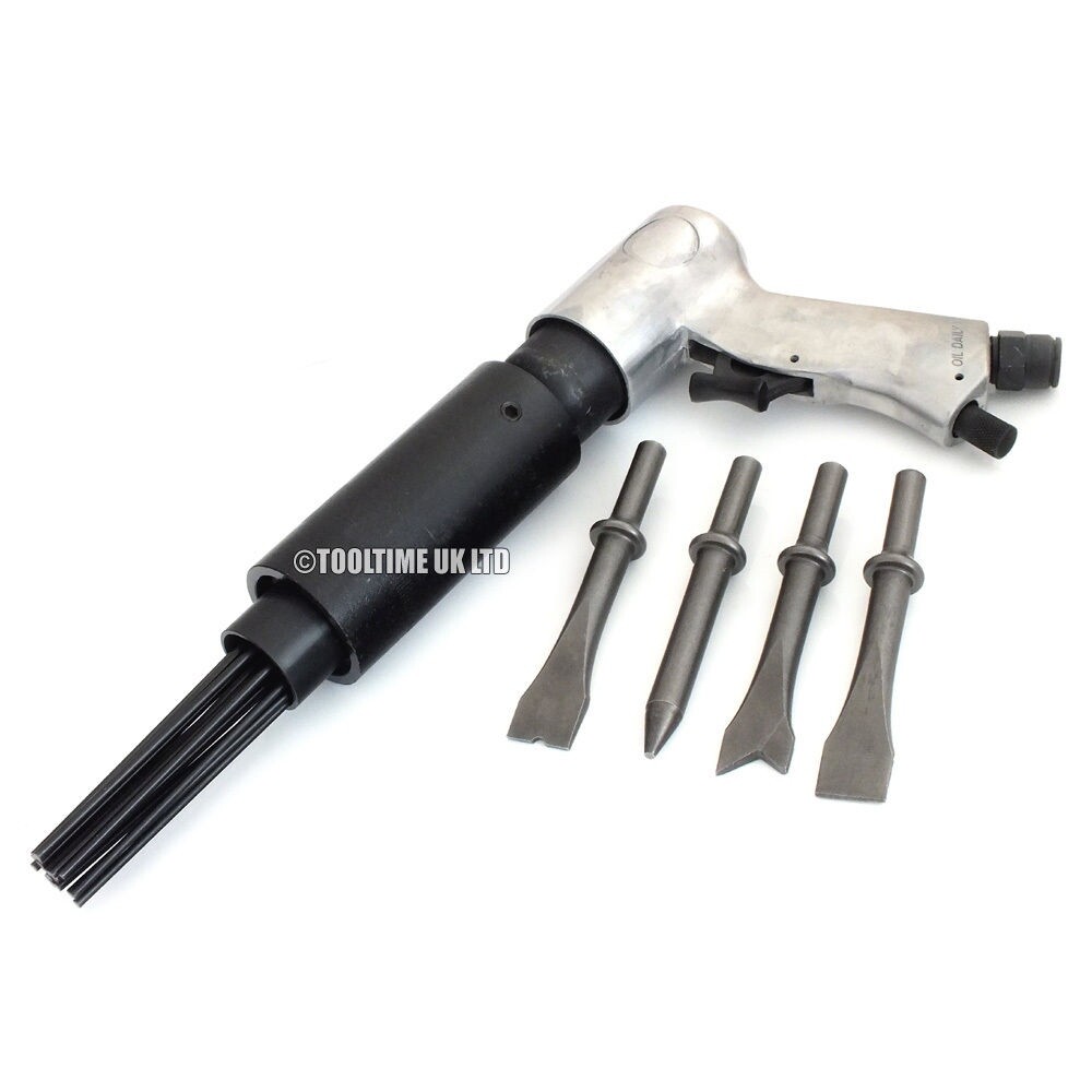 150mm Air Hammer Chisel+ 4 X Chisels + 19 Needle Descaler Paint Rust ...