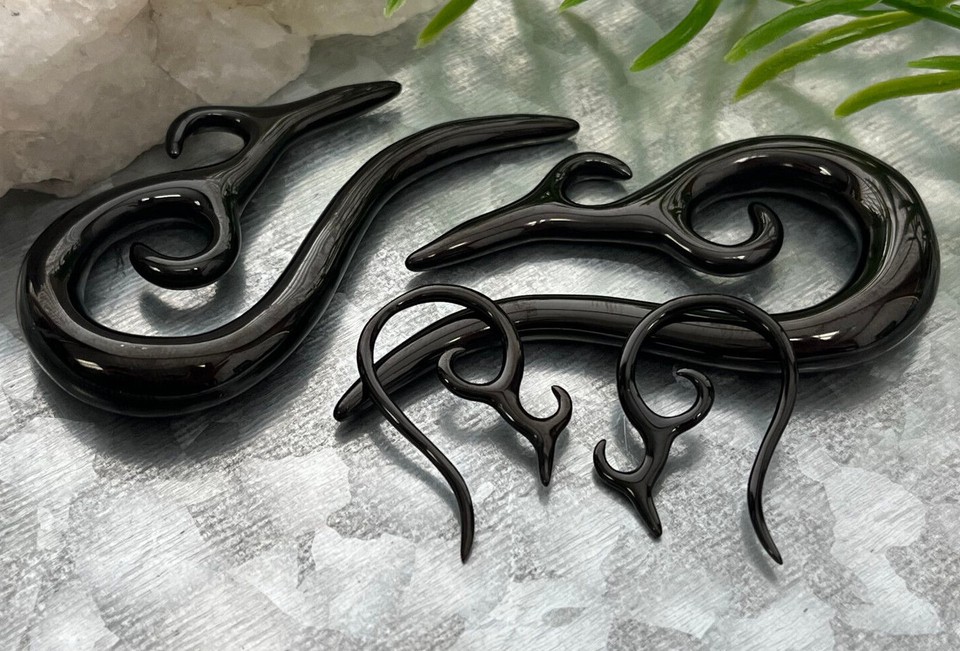 PAIR Black Steel Tribal Tapers Expanders Plugs Gauges Guage Body ...