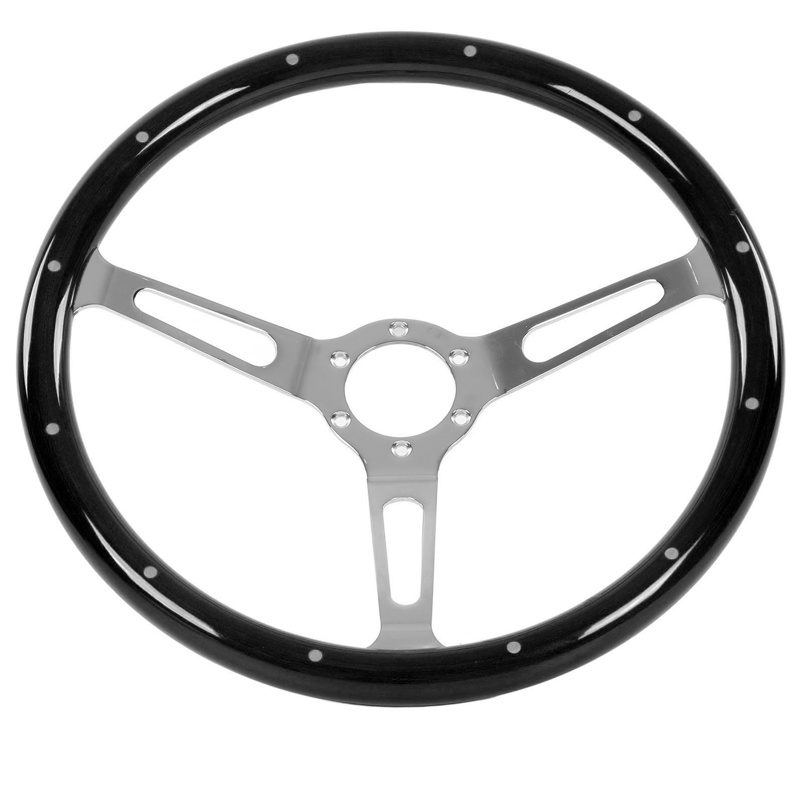 Black 380mm Steering Wheel Assembly Walnut Grip 3 Spoke Riveted 6 Hole ...