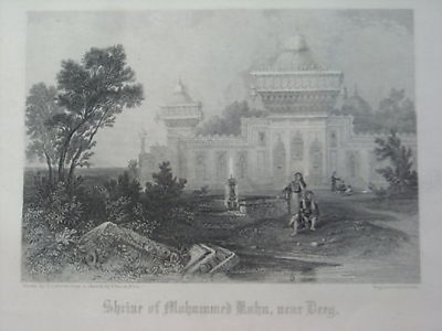 Original Antiquarian Engraving: c1855 India - Shrine of Mohammed Kahn ...