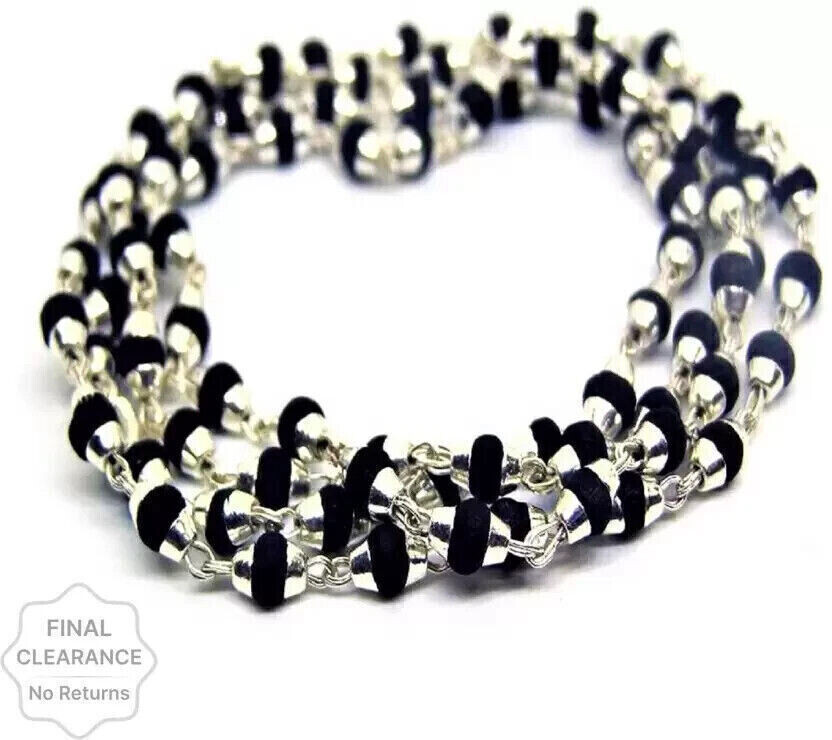 Natural Ebony Wood Silver Cap Chain Mala Karungali Kattai Chain Mala 54 ...